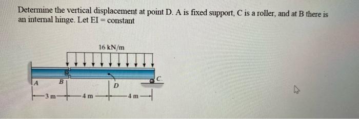 Solved Determine the vertical displacement at point D. A is | Chegg.com