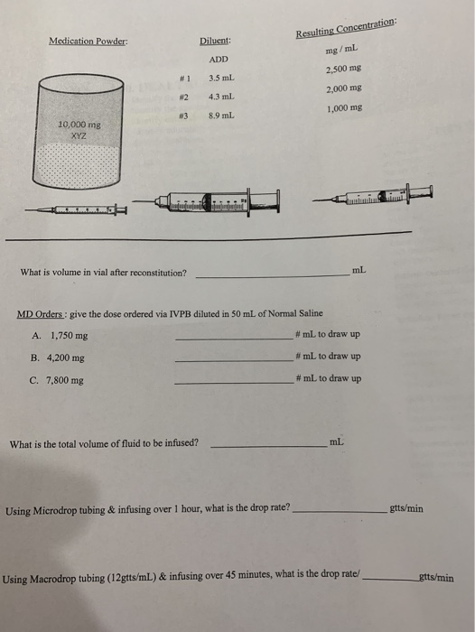 Solved Medication Powder: Diluent: Resulting Concentration: | Chegg.com