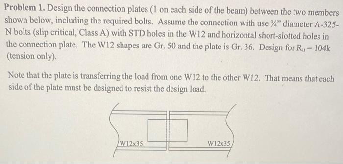 Solved Problem 1. Design the connection plates ( 1 on each | Chegg.com