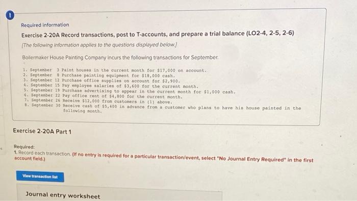 Solved Required information Exercise 2-20A Record | Chegg.com