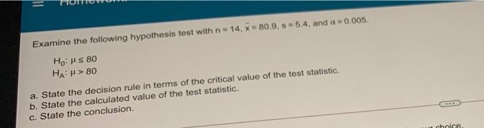 Solved Examine the following hypothesis test with n=14, * = | Chegg.com