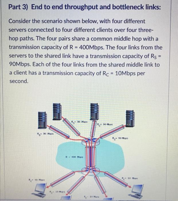 Solved Part 3) End to end throughput and bottleneck links: | Chegg.com