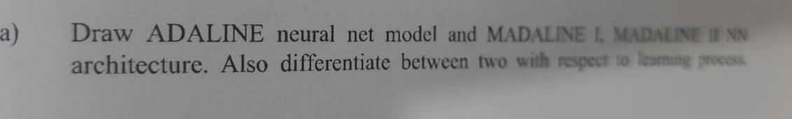 Solved Draw ADALINE neural net model and MADALINE L., | Chegg.com