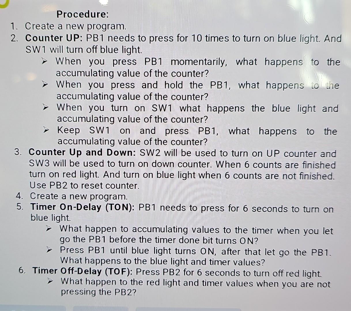 Solved Create a new program. 2. Counter UP: PB1 needs to | Chegg.com