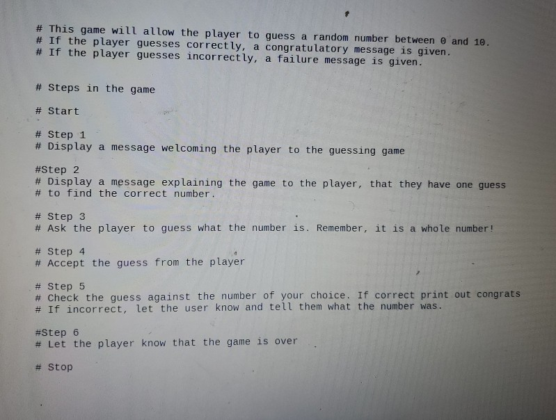 Solved # This game will allow the player to guess a random | Chegg.com