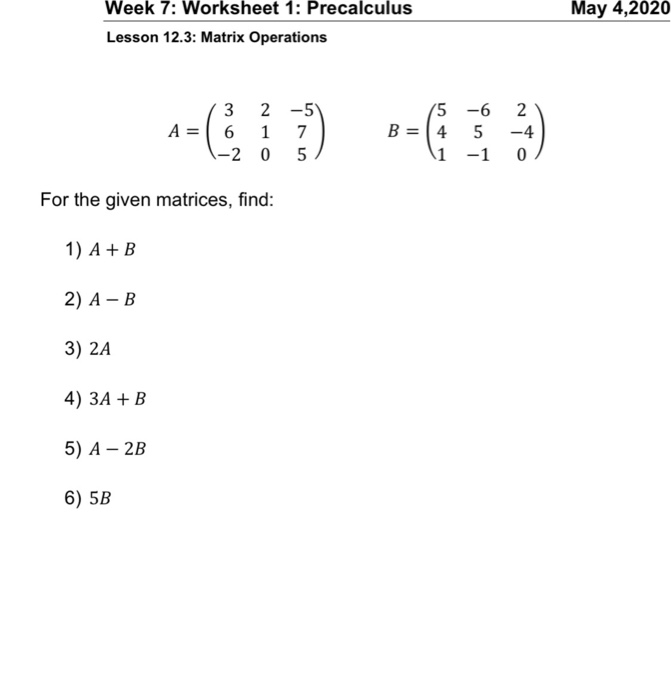 Solved May 4,2020 Week 7: Worksheet 1: Precalculus Lesson | Chegg.com