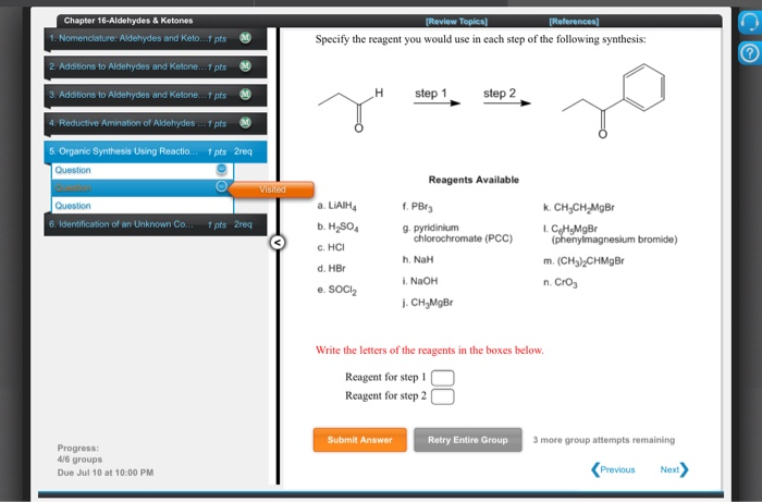 Solved [Review Topics] [References Specify the reagent you | Chegg.com