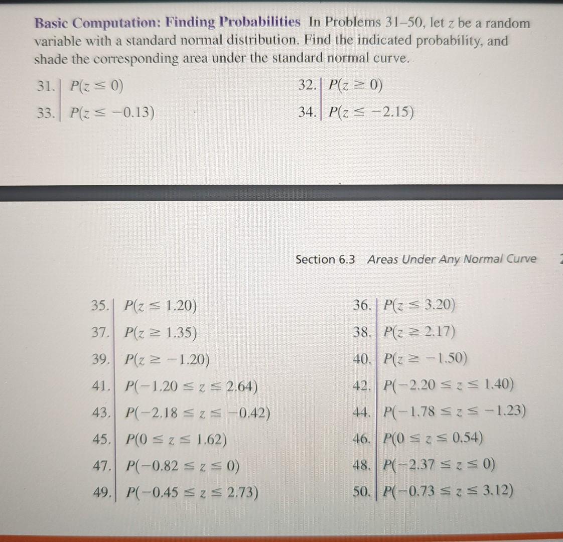 Solved z Basic Computation: Finding Probabilities In | Chegg.com