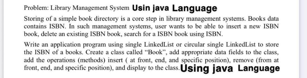 Solved Problem: Library Management System Usin java Language | Chegg.com