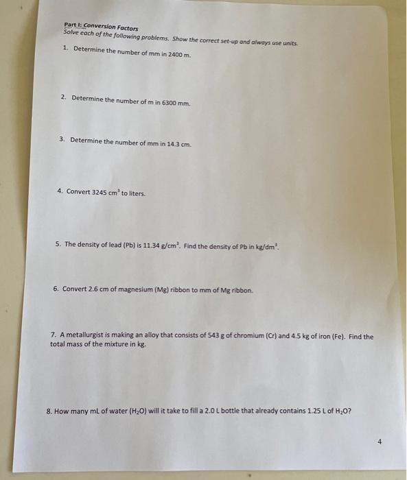 Solved 1. Determine the number of mm in 2400 m. 2. Determine | Chegg.com