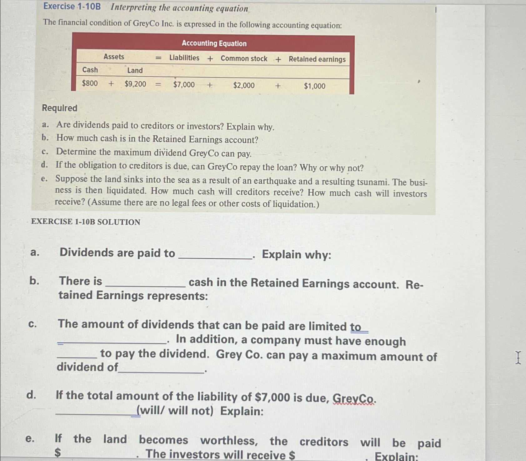 Solved Exercise 1-10B Interpreting the accounting | Chegg.com