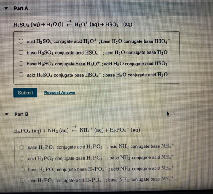 Solved Part A H2SO4 (aq) +H20 (1) FH30+ (aq) + HSO4 + (aq) O | Chegg.com