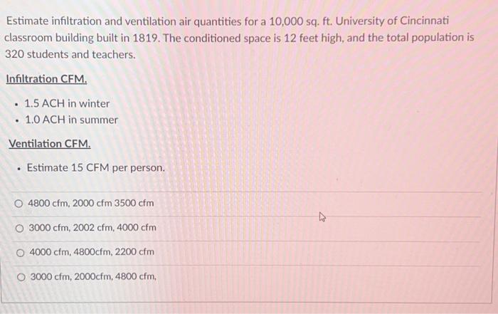 Solved Estimate infiltration and ventilation air quantities | Chegg.com