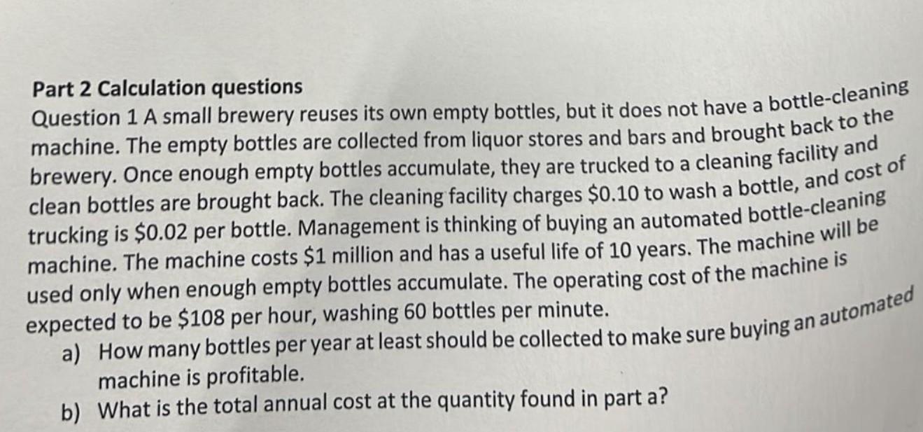 Solved Part 2 Calculation questions Question 1 A small | Chegg.com