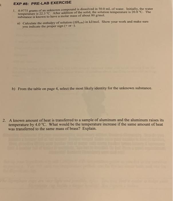 Solved Exp 8 Pre Lab Exercise 1 0 9775 Grams Of An