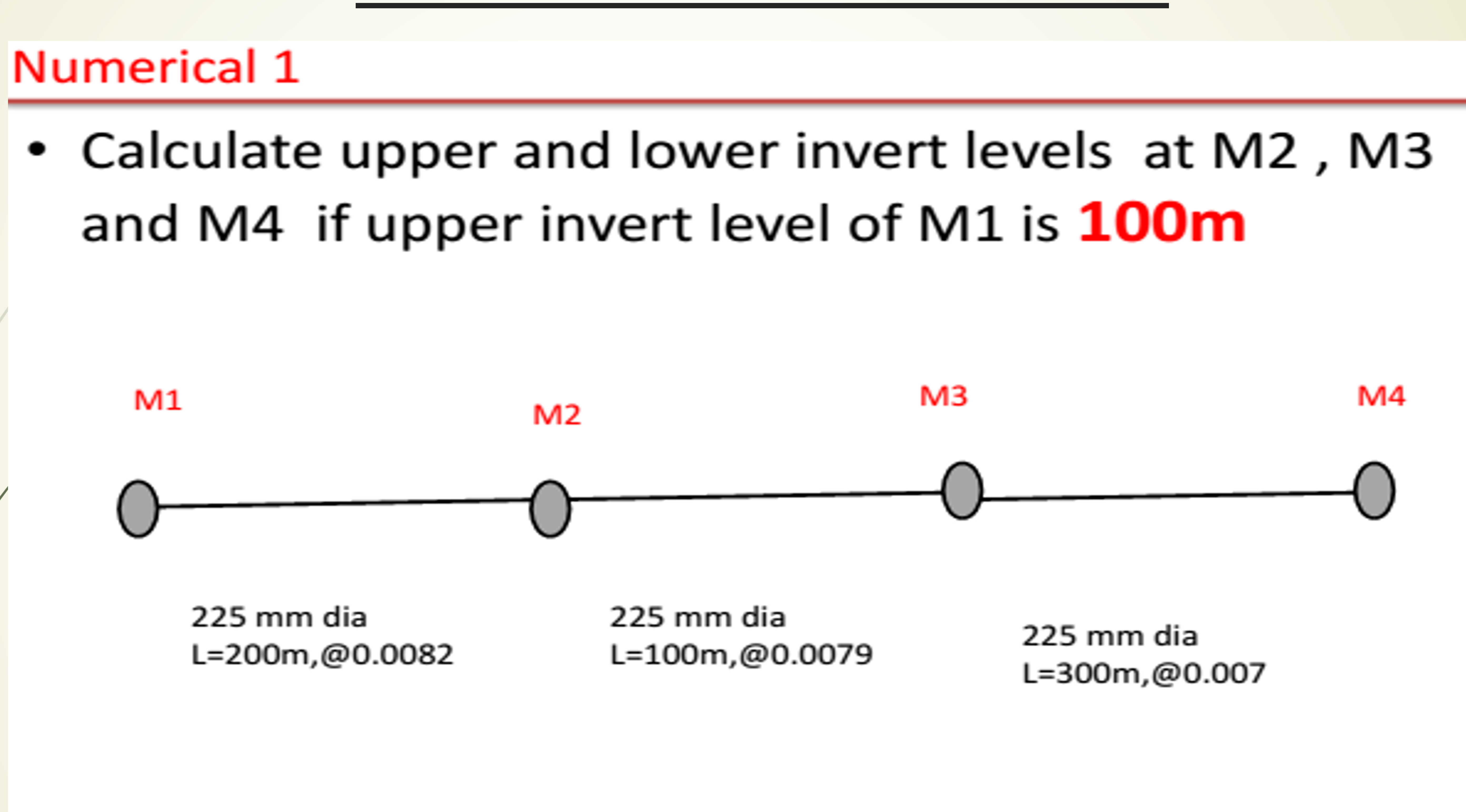 Solved Numerical 1Calculate upper and lower invert levels at | Chegg.com