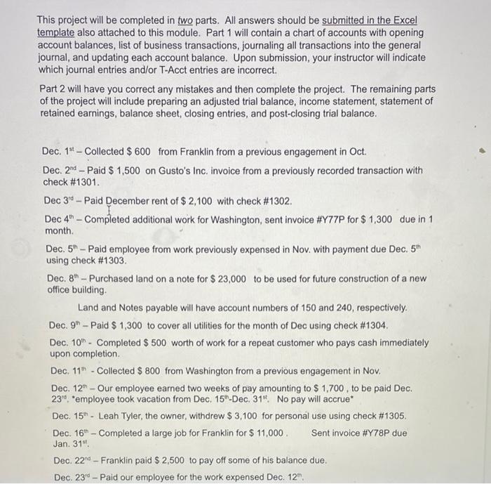 This project will be completed in two parts. All | Chegg.com