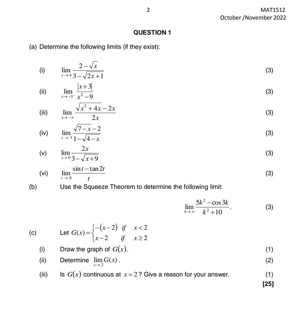 Solved QUESTION 1(a) ﻿Determine the following limits (if | Chegg.com