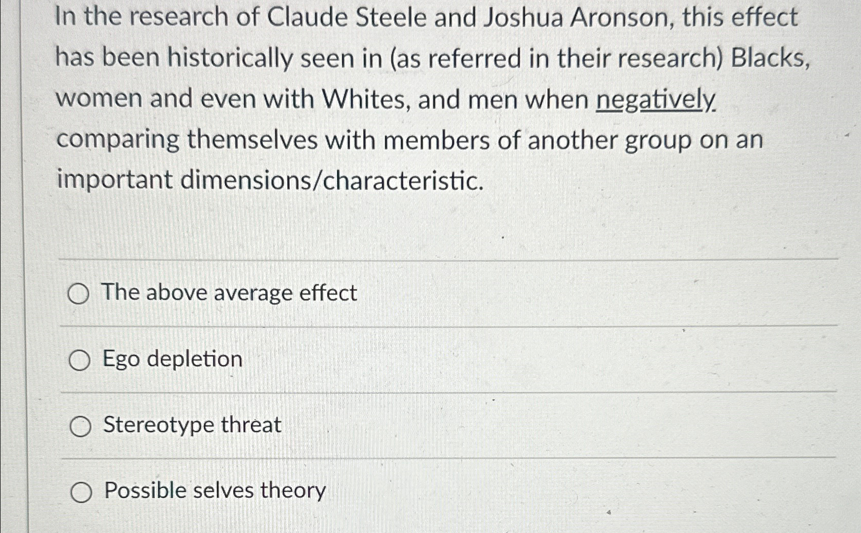 Solved In the research of Claude Steele and Joshua Aronson, | Chegg.com