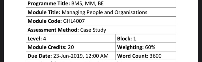 Solved Programme Title: BMS, MM, BE Module Title: Managing | Chegg.com
