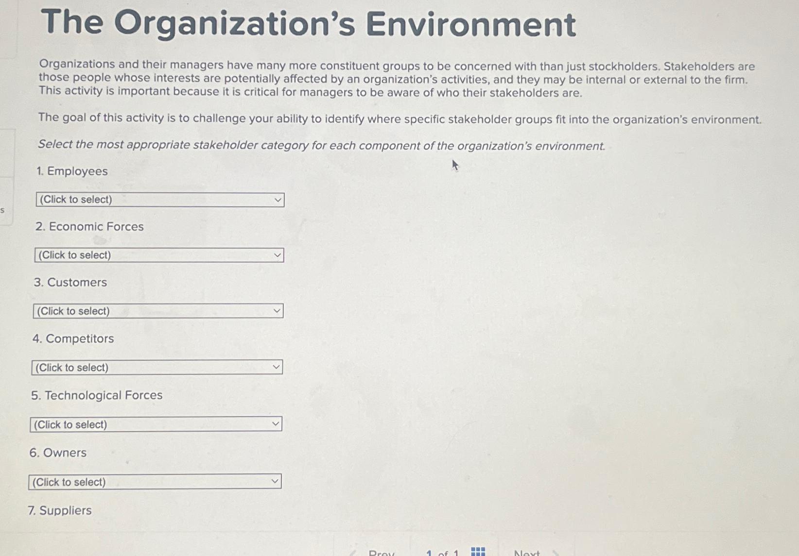 Solved The Organization's EnvironmentOrganizations and their | Chegg.com