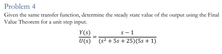 Solved Problem 4Given the same transfer function, determine | Chegg.com