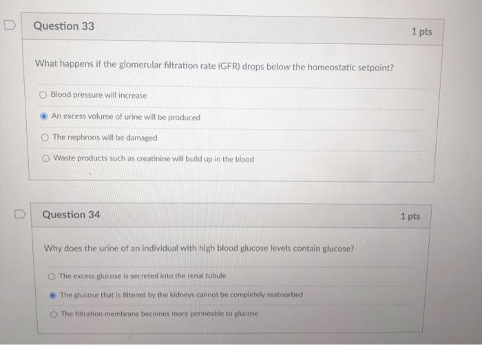 Solved D Question 33 1 pts What happens if the glomerular | Chegg.com