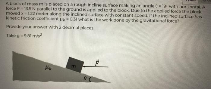 Solved A block of mass m is placed on a rough incline | Chegg.com