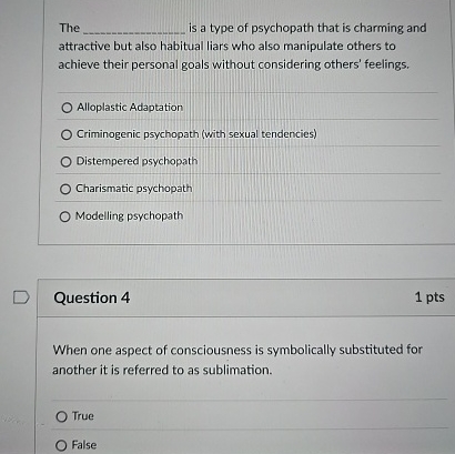 Solved The ﻿is a type of psychopath that is charming and | Chegg.com