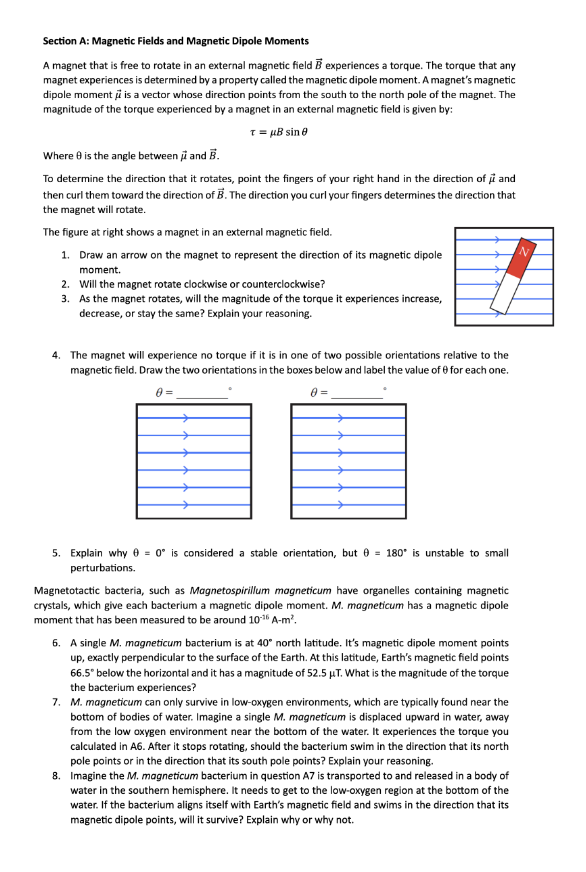 Solved Section A: Magnetic Fields and Magnetic Dipole | Chegg.com
