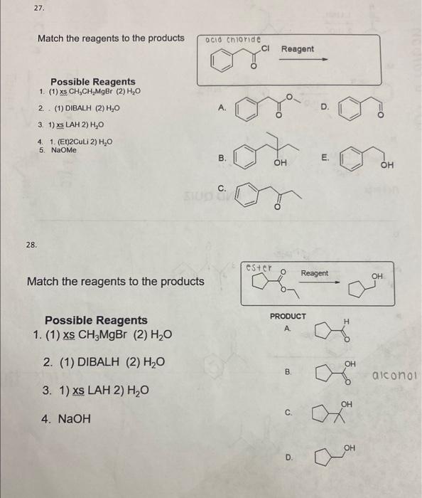 Solved Match the reagents to the products Possible Reagents | Chegg.com