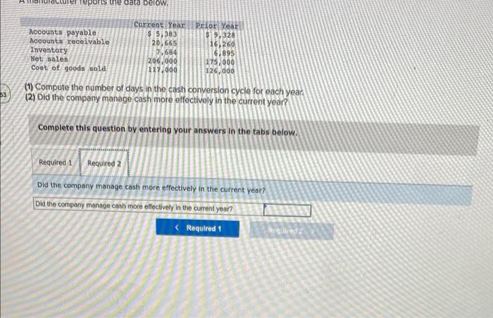 Solved A manufacturer reports the data below. Current Year | Chegg.com