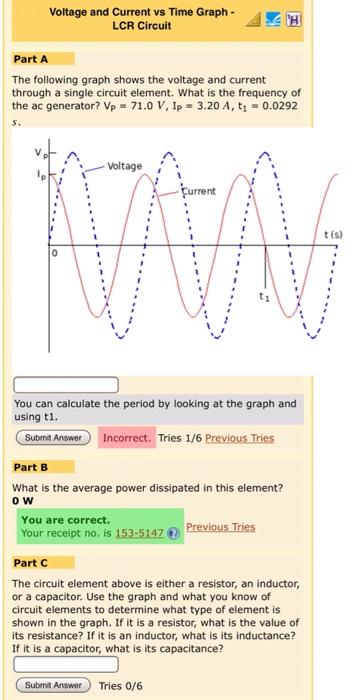 Solved Voltage and Current vs Time Graph - LCR Circuit Part | Chegg.com