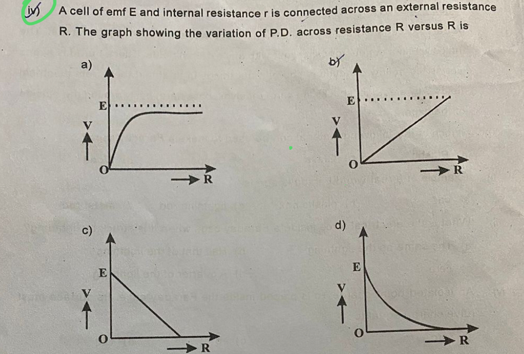 Solved iv) ﻿A cell of emf E ﻿and internal resistance r ﻿is | Chegg.com