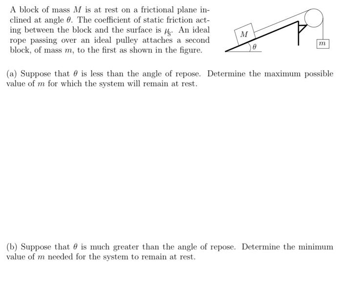 Solved A block of mass M is at rest on a frictional plane | Chegg.com