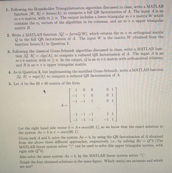 a 1. Following the Householder Triangularization | Chegg.com