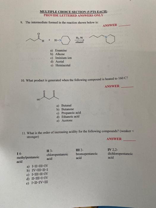 Solved MULTIPLE CHOICE SECTION (5 PTS EACH) PROVIDE LETTERED | Chegg.com