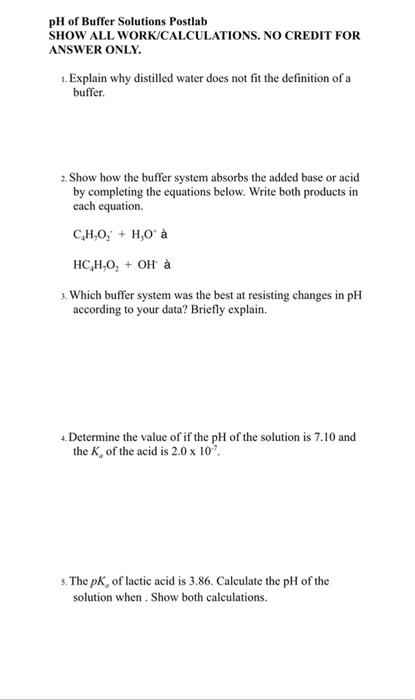 Solved pH of Buffer Solutions Postlab SHOW ALL | Chegg.com
