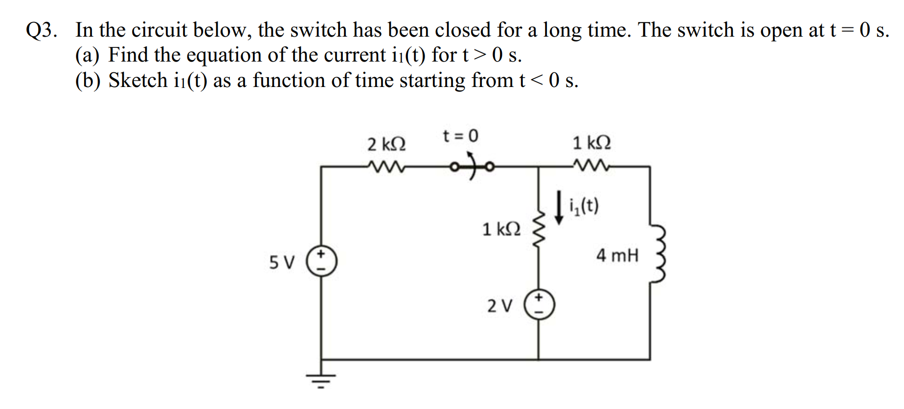 Solved Q3. ﻿In the circuit below, the switch has been closed | Chegg.com