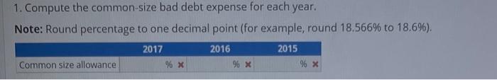 Solved 1. Compute the common-size bad debt expense for each | Chegg.com