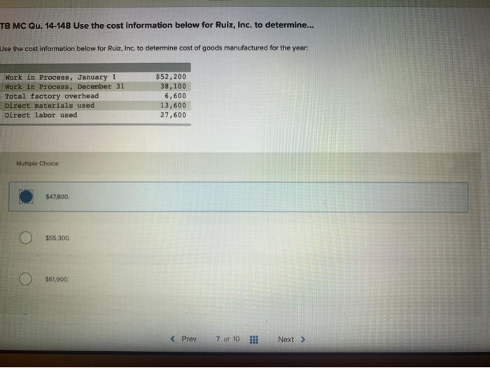 Solved TB MC Qu. 14-148 Use the cost information below for | Chegg.com