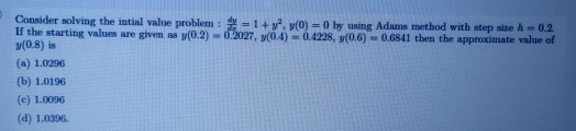 Solved Consider solving the intial value problem : | Chegg.com