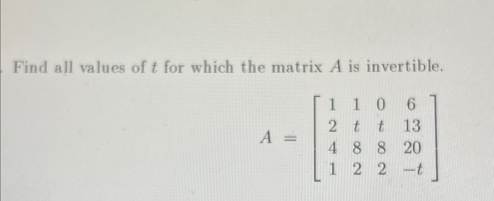Solved Find all values of t ﻿for which the matrix A ﻿is | Chegg.com