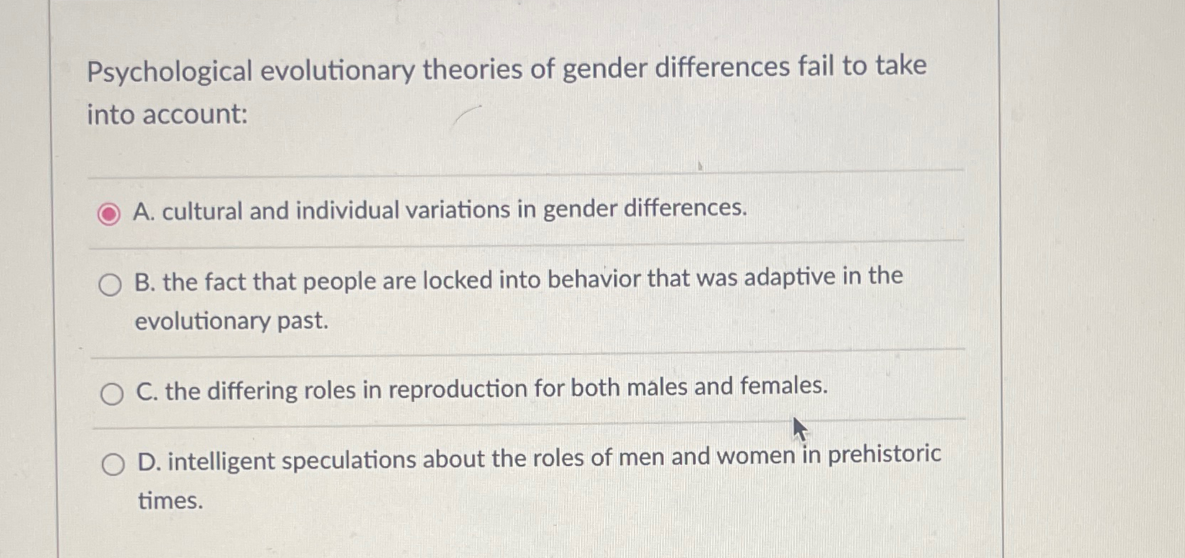 Solved Psychological evolutionary theories of gender | Chegg.com