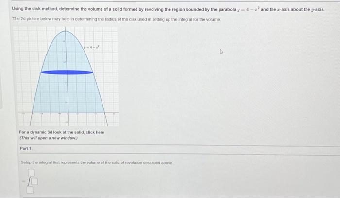 Solved Using the disk method, determine the volume of a | Chegg.com