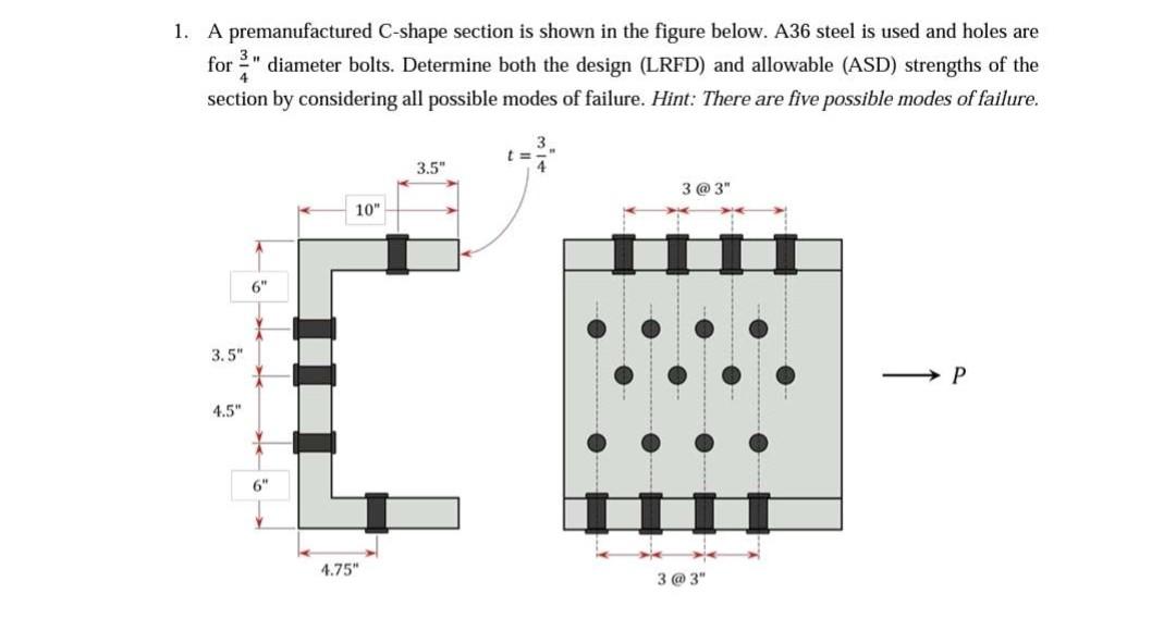 Solved 1. A premanufactured C-shape section is shown in the | Chegg.com