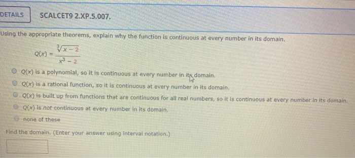 Solved DETAILS SCALCET9 2.XP.5.007. Using the appropriate | Chegg.com