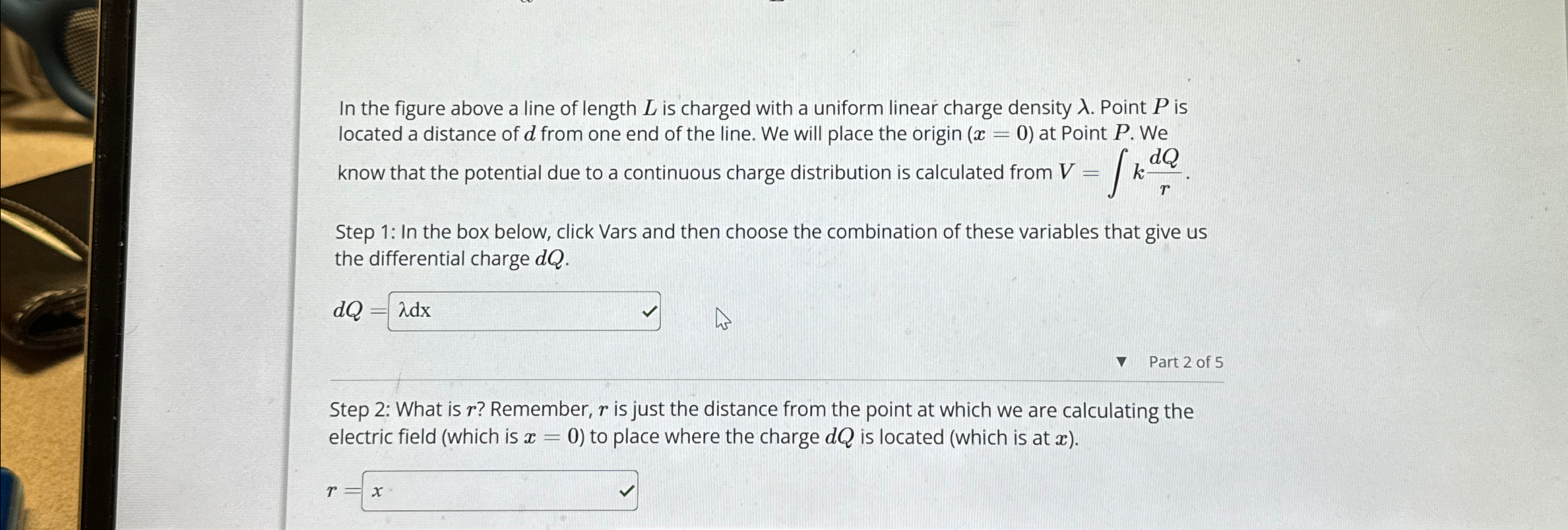 Solved In the figure above a line of length L ﻿is charged | Chegg.com