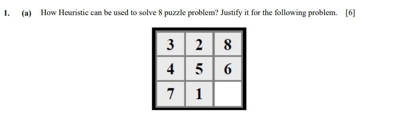 Solved 1. (a) How Heuristic can be used to solve 8 puzzle | Chegg.com