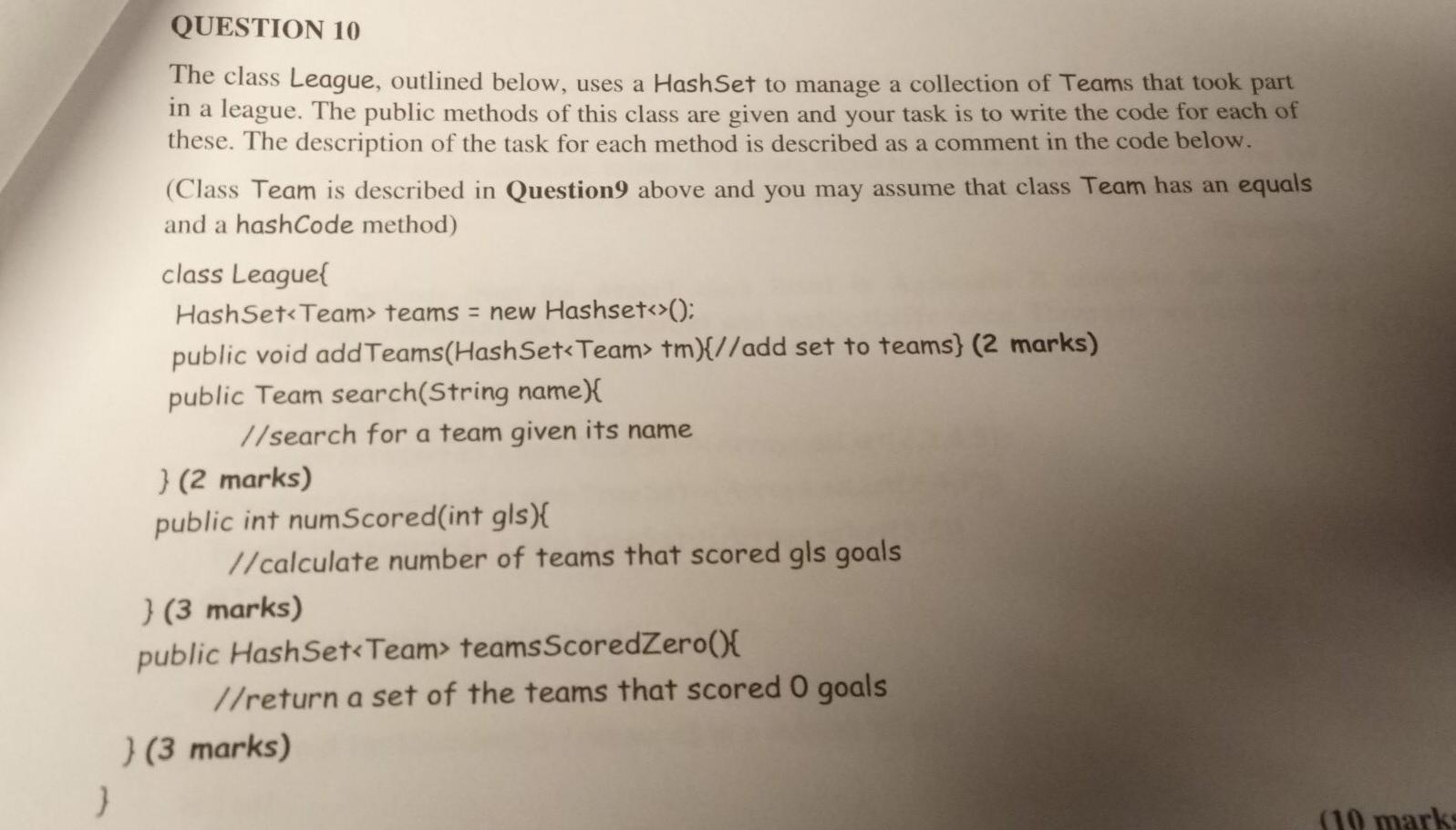 Solved The class League, outlined below, uses a HashSet to | Chegg.com
